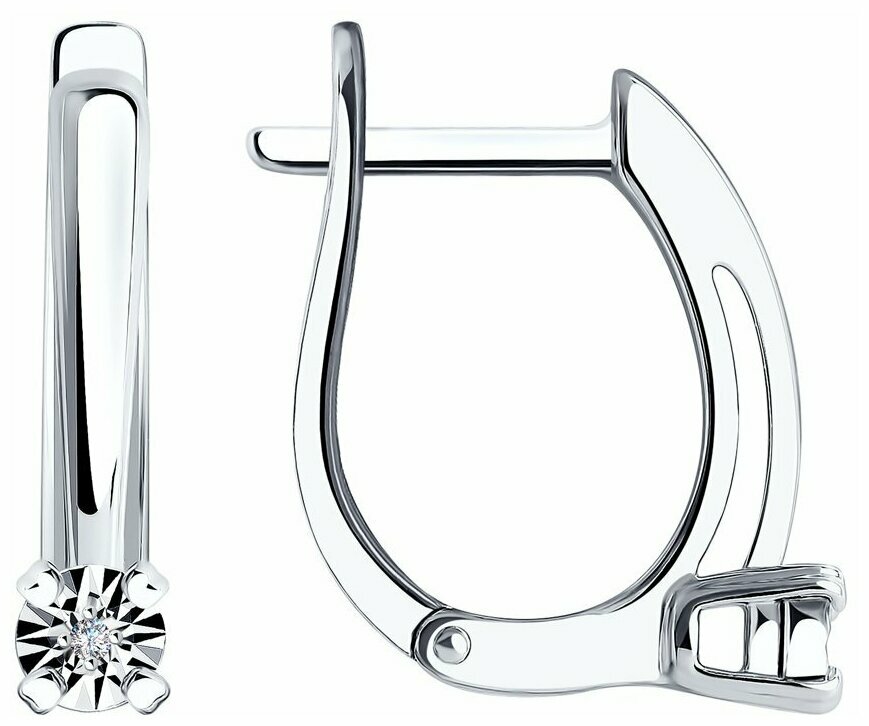 Серьги, серебро, 925 проба, родирование, бриллиант