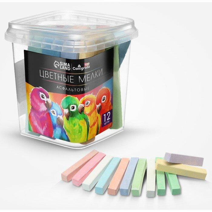 Мелки цветные для асфальта 12 штук Calligrata TOP, брусок, микс, 4905010