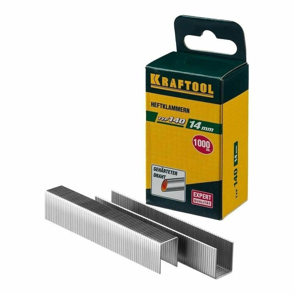 KRAFTOOL 14 мм скобы для степлера плоские тип 140 (G / 11 / 57), 1000 шт, супертвердые, 31680-14