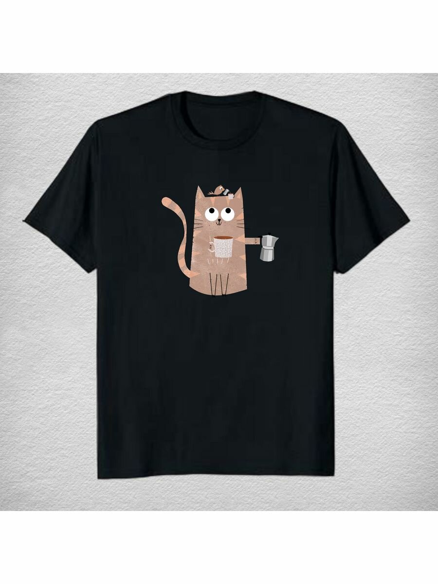 Футболка кот с кофе мышь