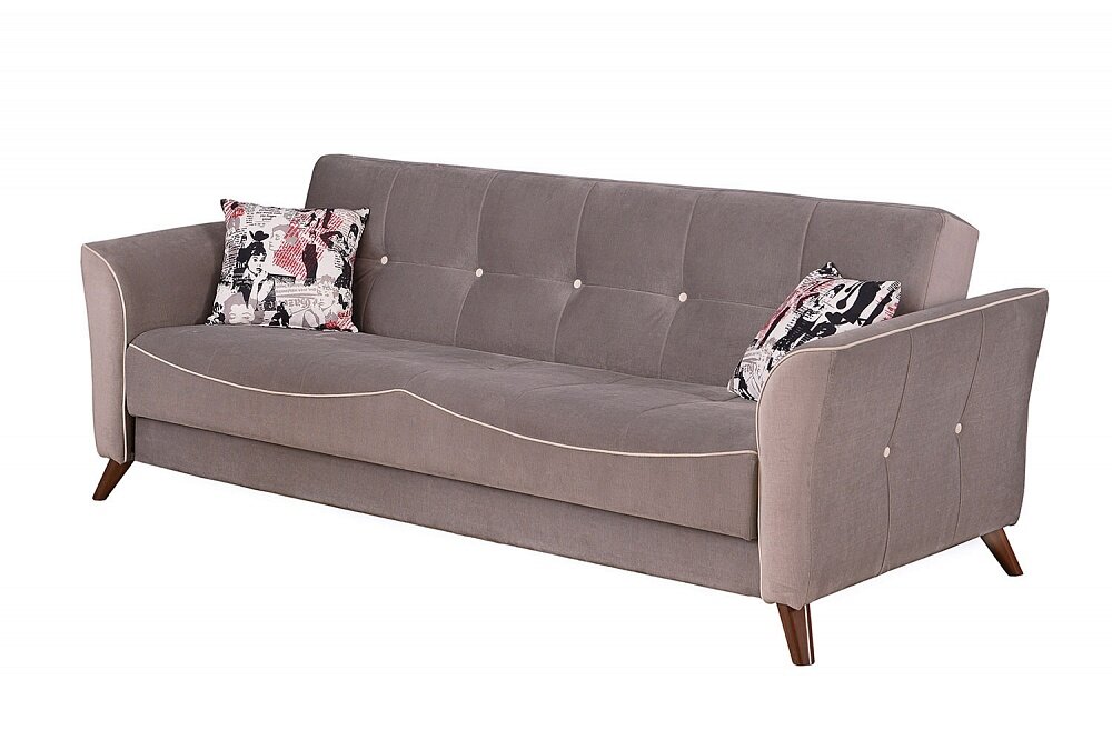 Прямой диван Тиффани серый, книжка, 231х93х86 см, с ящиком для белья