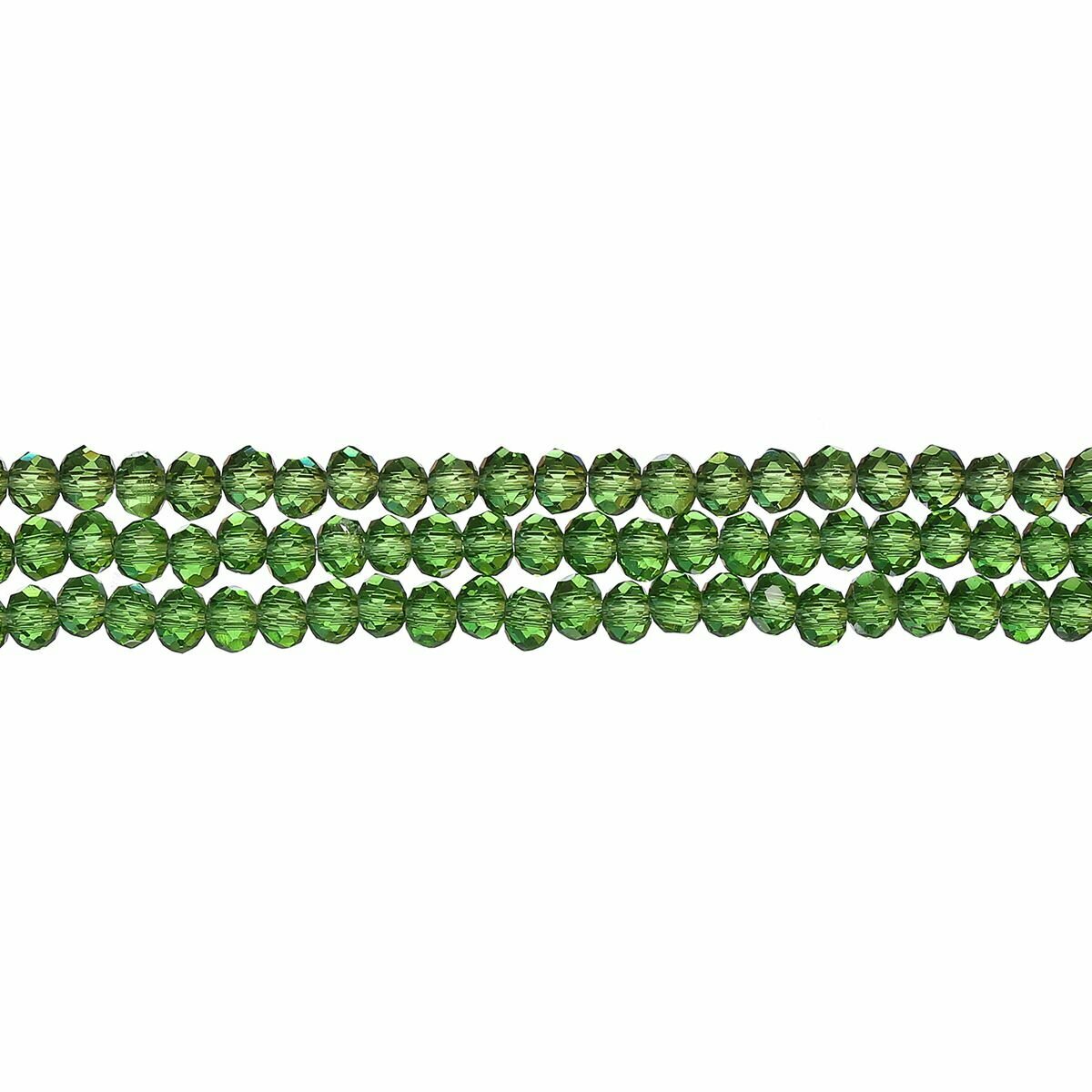 Бусины стеклянные, 4х3.5мм, граненые, рондели, зеленые, 148 шт, низка
