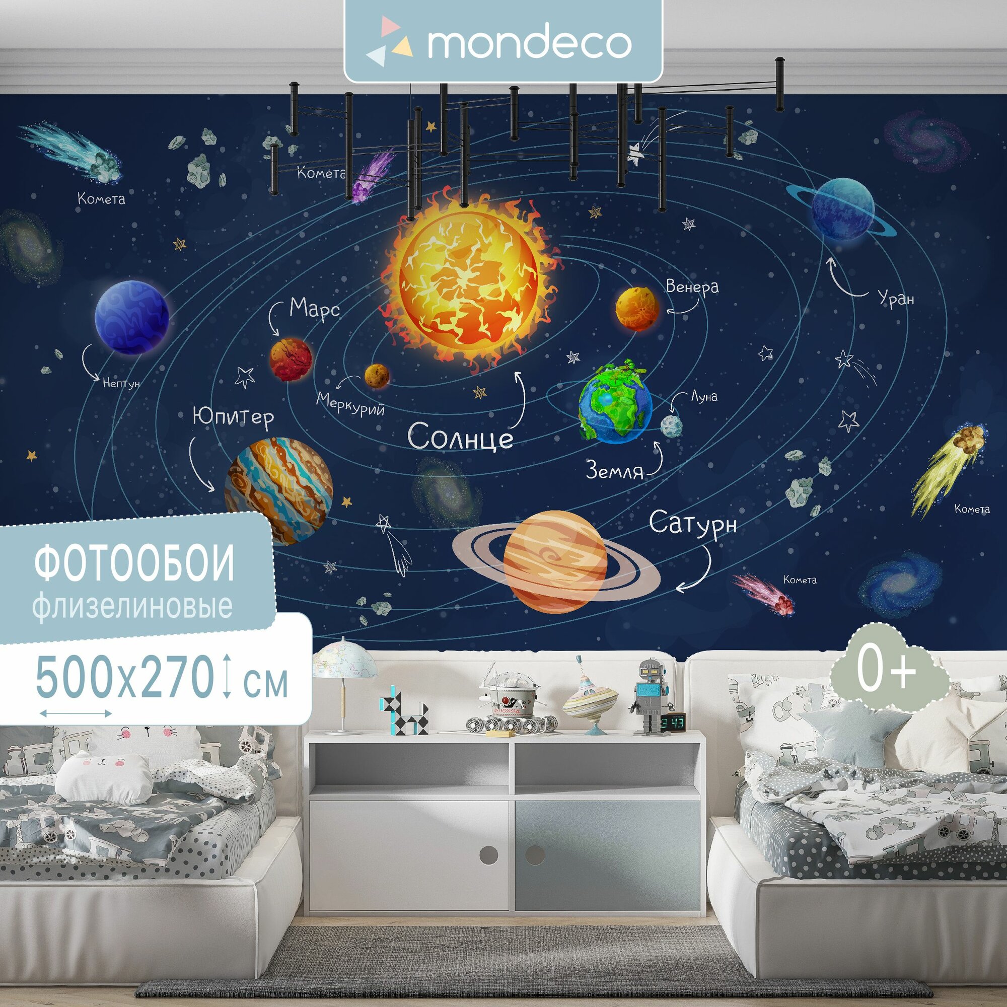 Фотообои Mondeco s08 Солнечная система детские 500х270 см флизелиновые