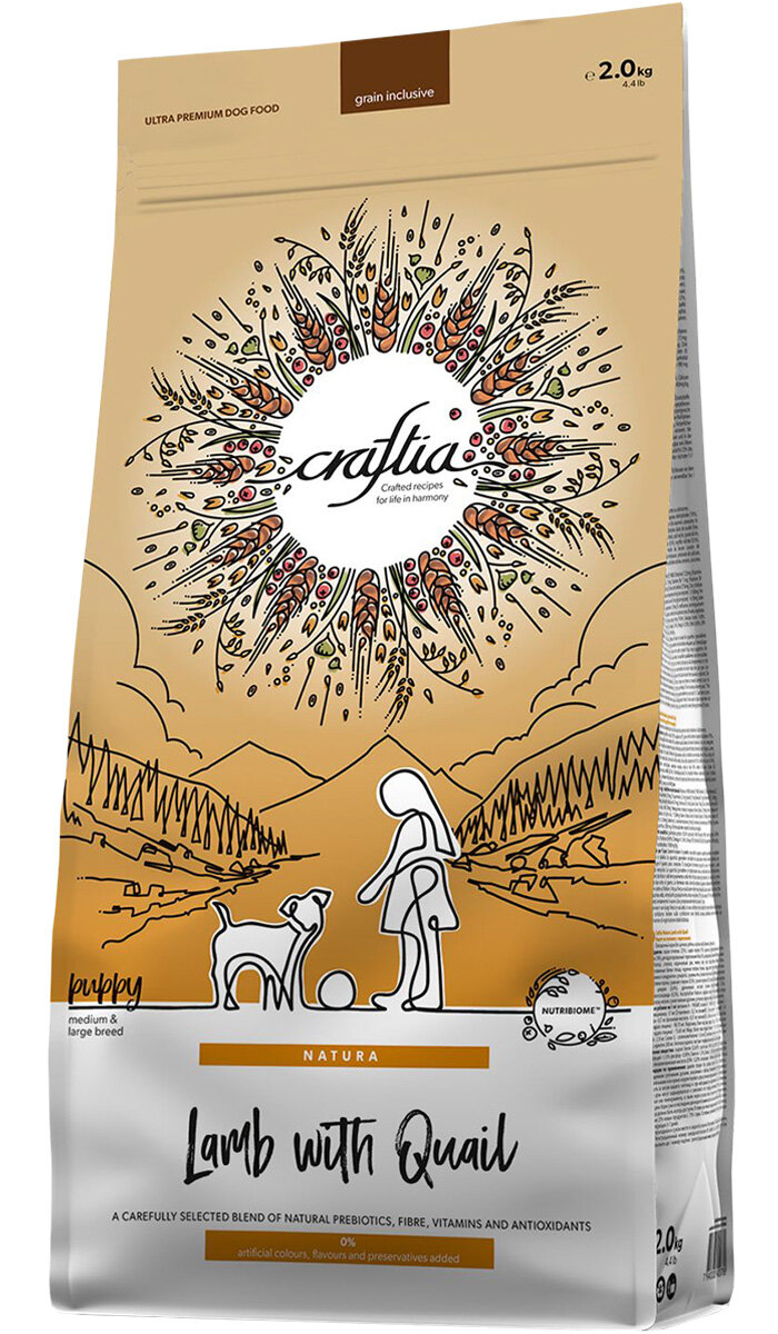 CRAFTIA NATURA PUPPY MEDIUM&LARGE LAMB&QUAIL для щенков сред и круп пор с ягненком и перепелкой NEW 2 кг