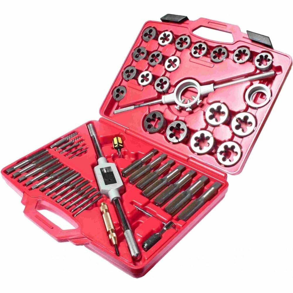 Набор метчиков и плашек JTC 51 предмет в кейсе, для удобства транспортировки поставляется в прочном кейсе