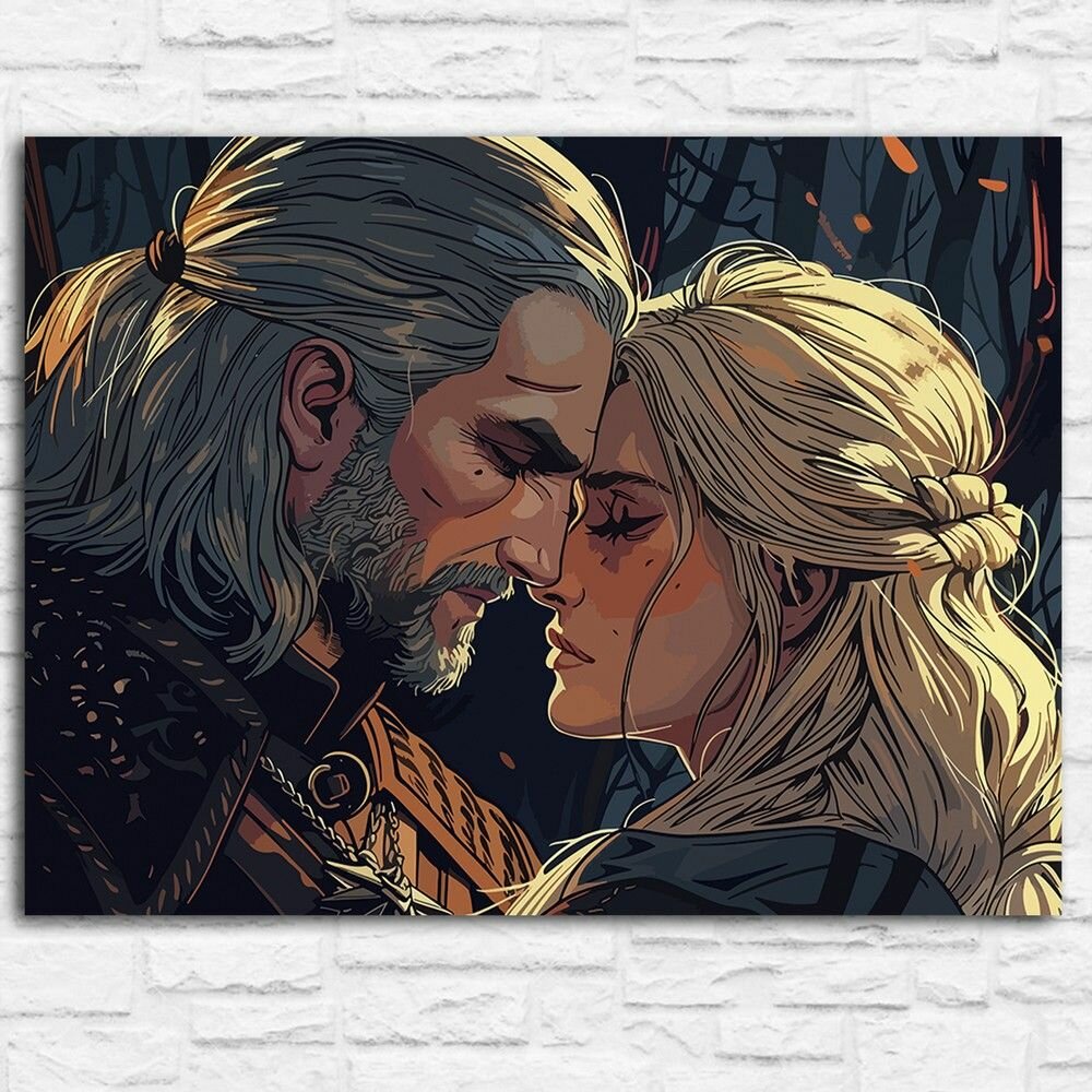 Картина по номерам на холсте игра Witcher 3 (Ведьмак, Геральт и Цири, PC, PS) - 15250 Г 30x40