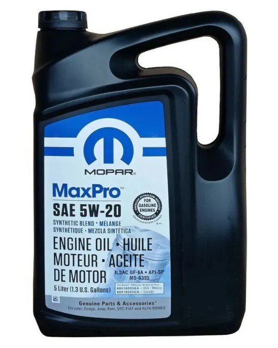 Полусинтетическое моторное масло Mopar MaxPro SAE 5W-20, 5 л, 1 шт.