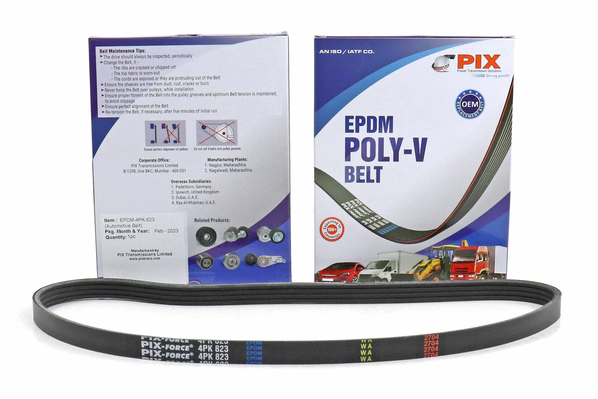 Ремень поликлиновый Hyundai Getz, Toyota Corolla, Nissan Pathfinder, Almera (4PK-823)