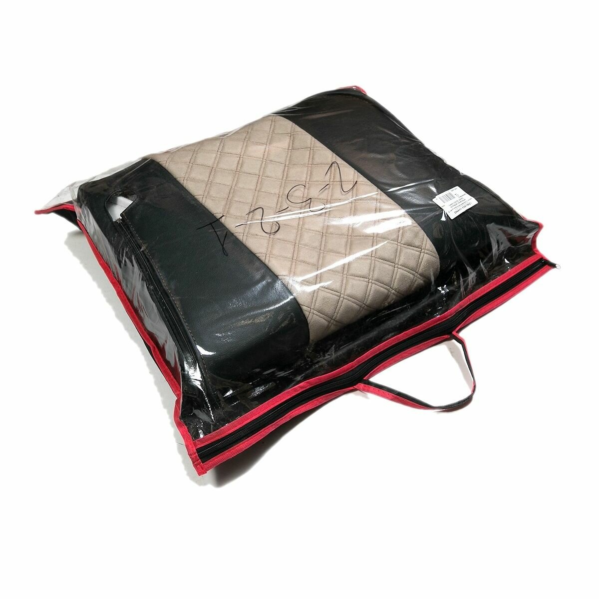 Чехлы на сиденья для MAN (TGA, TGM, TGL, TGS, TGX 1 ремень.) (Экокожа / алькантара) Сделано в России. Черно-бежевые. Коричневая строчка. (комплект) (26881)