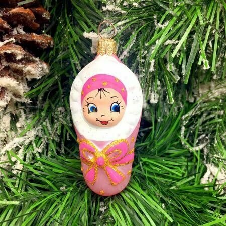 Игрушка на елку Пеленашка-девочка, розовый 8см