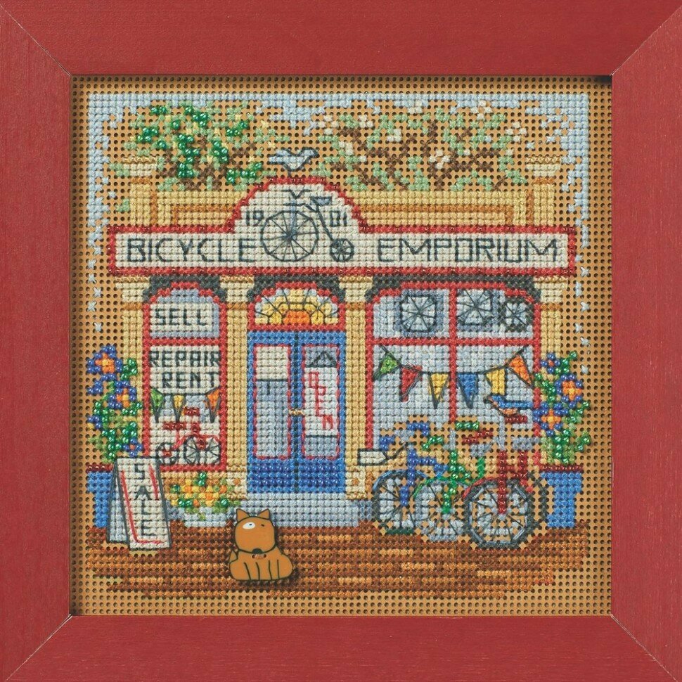 Набор для вышивания Mill Hill #MH142412 Bicycle Emporium (Магазин велосипедов), Счетный крест, 13.3 x 13.3 см