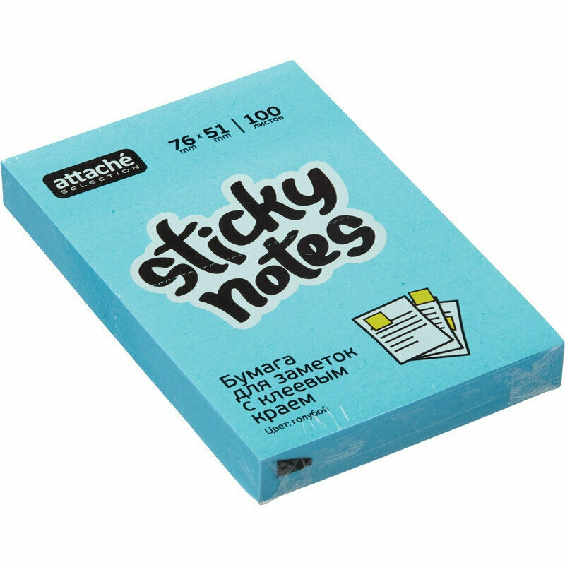 Стикеры Attache Selection 76x51 мм голубые неоновые 100 листов в упаковке, 383712