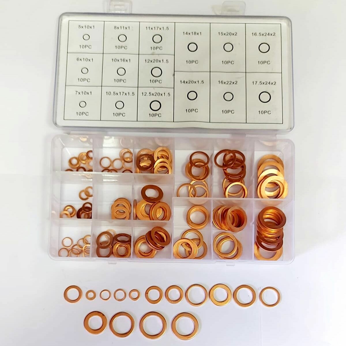 Шайбы медные уплотнительные, набор 150 шт / кольца
