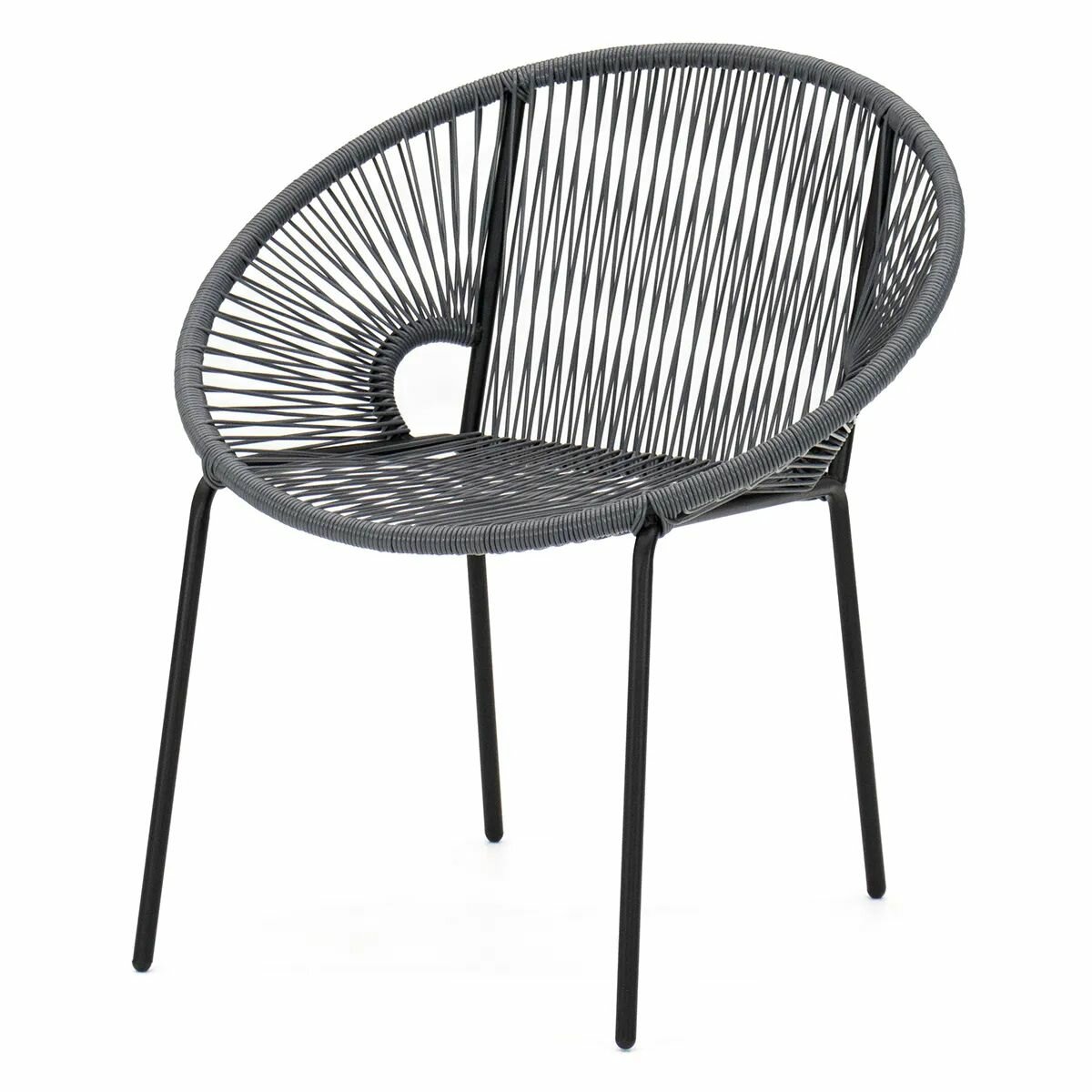 Стул KORNERA "Луна", каркас черный, искусственный ротанг серый