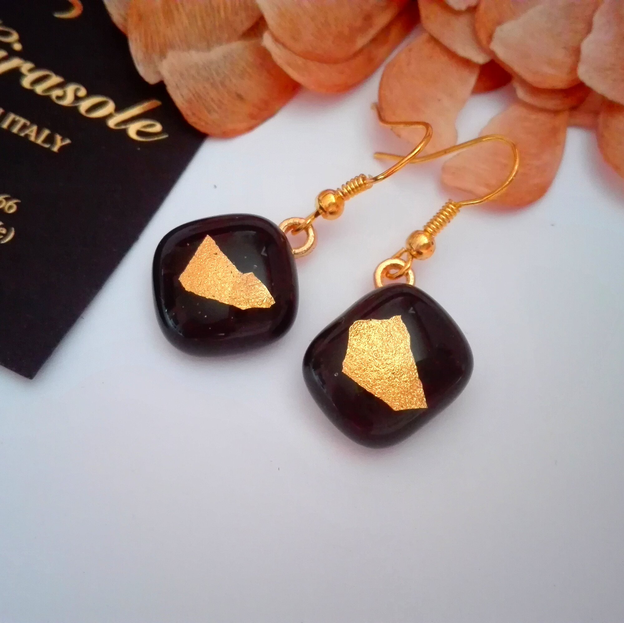 Серьги двусторонние, с подвесками Чарующий Рай, муранское стекло