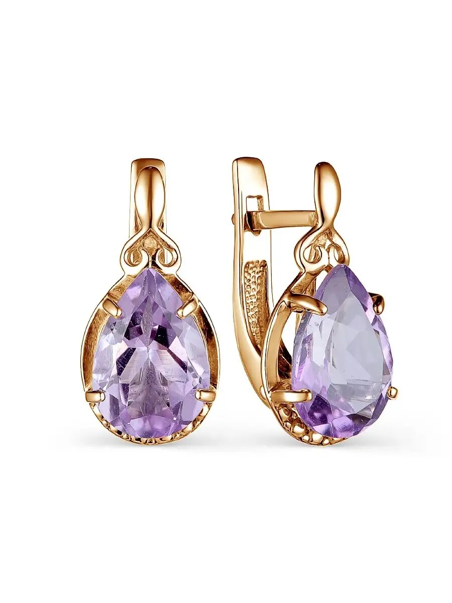 Серьги, красное золото, 585 проба, бриллиант, аметист