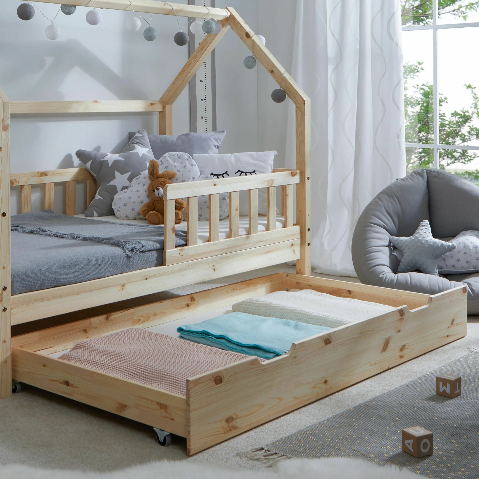 Ящик под кровать, 90х200, Чайн, на колесиках, выкатной, деревянный, натуральный, Dipriz