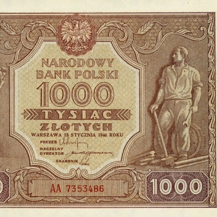 1000 злотых 1946 Польша, серия АА, сувенирная копия, банкноты и купюры редкие коллекционные