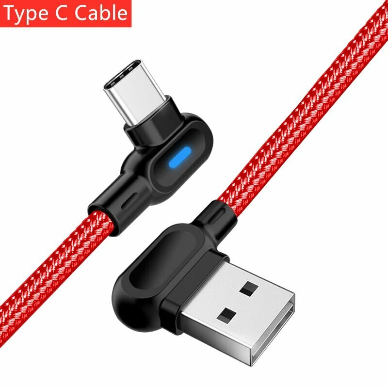 Локоть 90-градусный кабель для зарядного устройства для телефона Type-C Micro USB провод для быстрой зарядки для игры Iphone Samsung Huawei Xiaomi 0.25M, Type-C Red