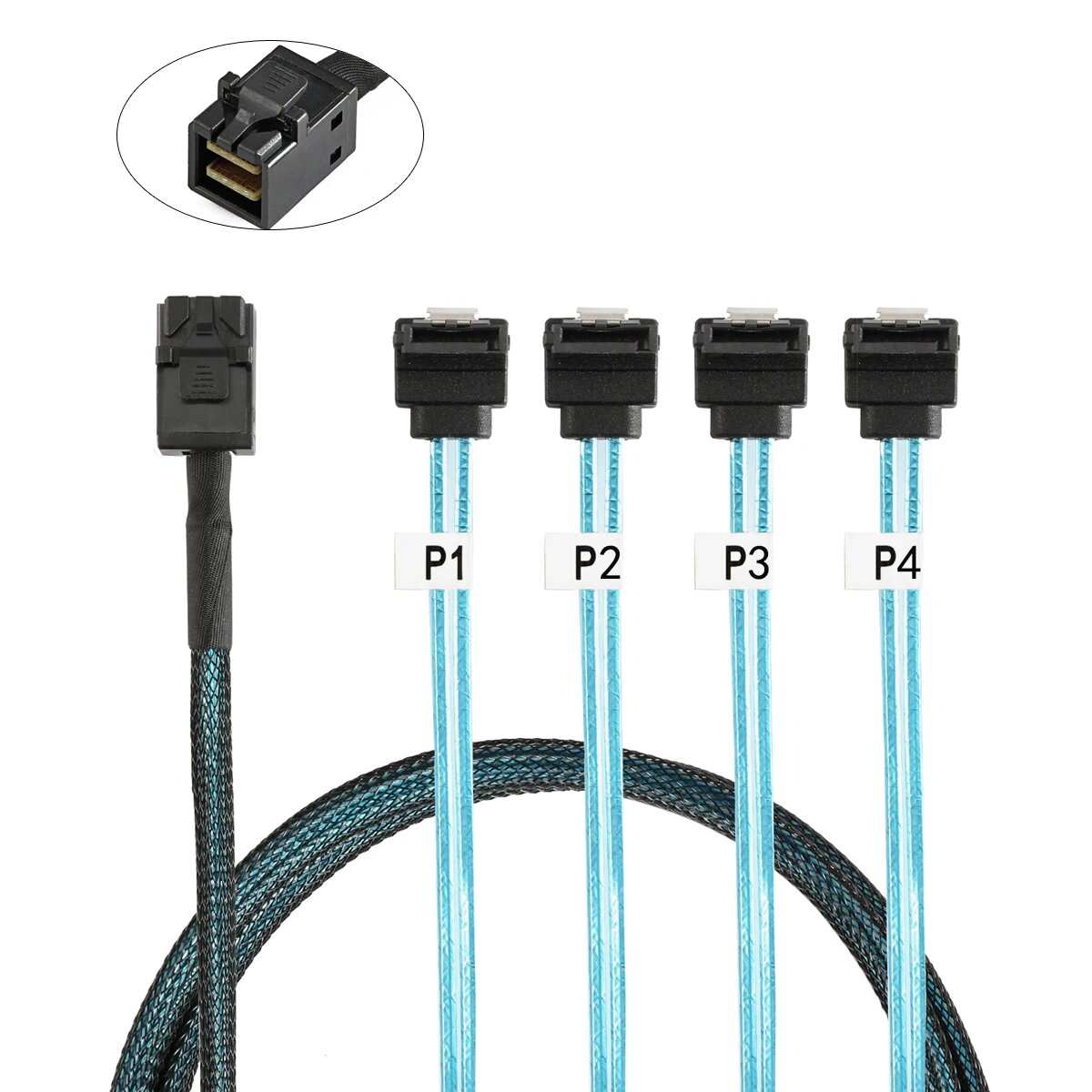 UXG Мини SAS HD 12G SFF8643 до 90 градусов 4 SATA кабель 1 м, Down Angled