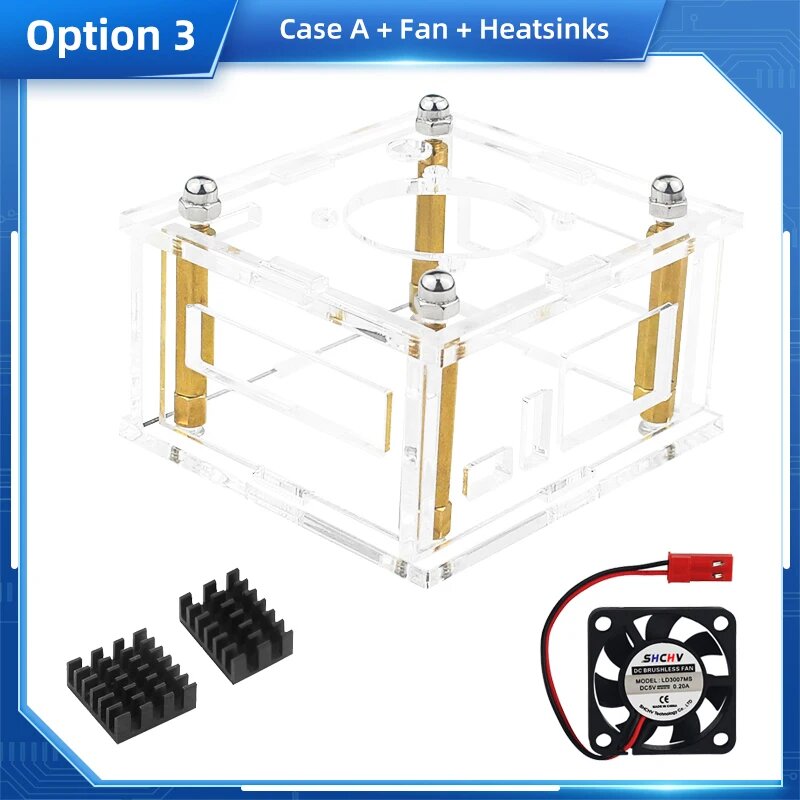 Прозрачный акриловый корпус для Orange Pi Zero 3 с вентилятором 3 CaseA Fan Heatsink