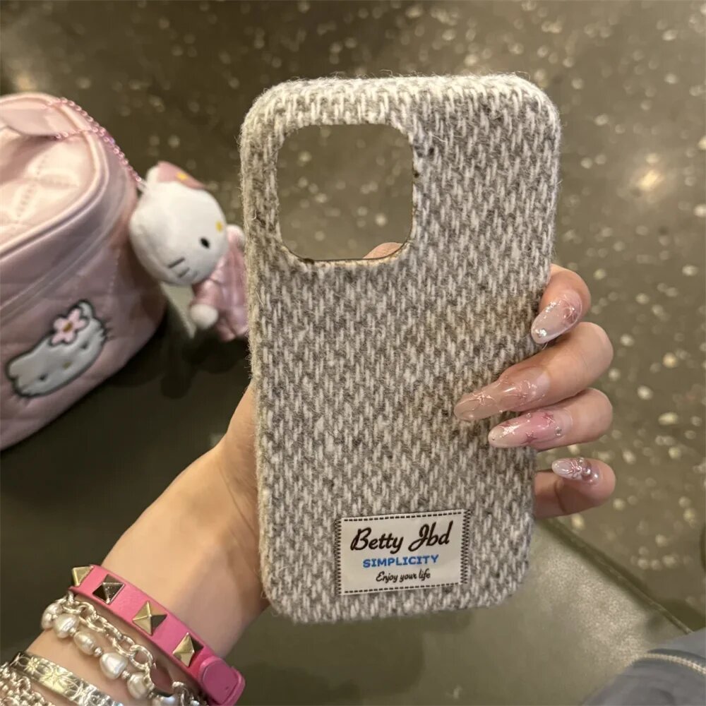 Чехол для телефона с цветной меховой вышивкой Ins Maillard для iPhone 16, 15, Grey, For iPhone 15