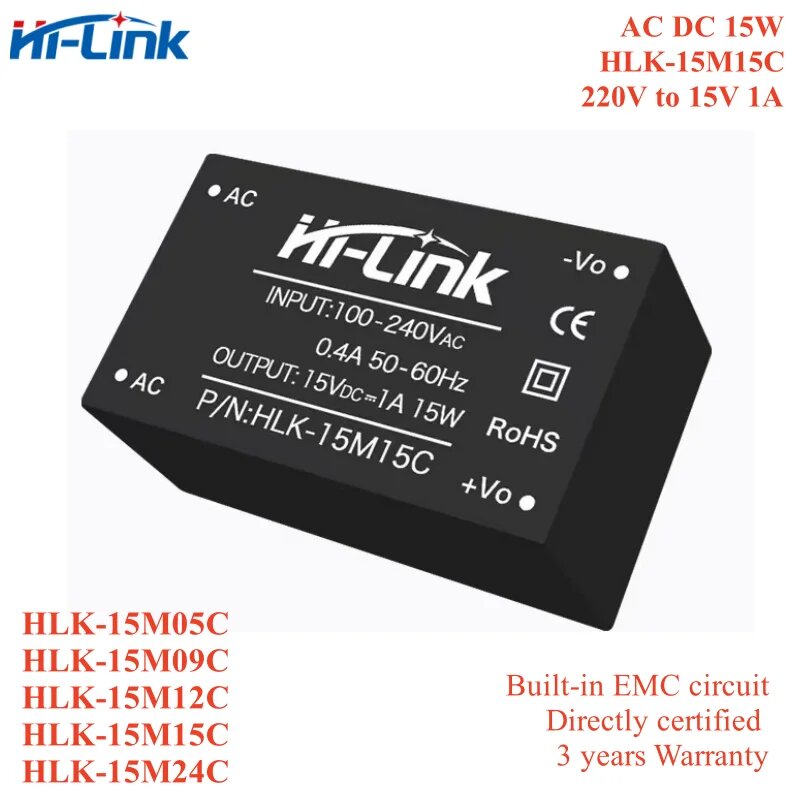 Hi-Link 15 Вт блок питания 220В до 5/9/12/15/24В HLK-15M05C, 5pcs