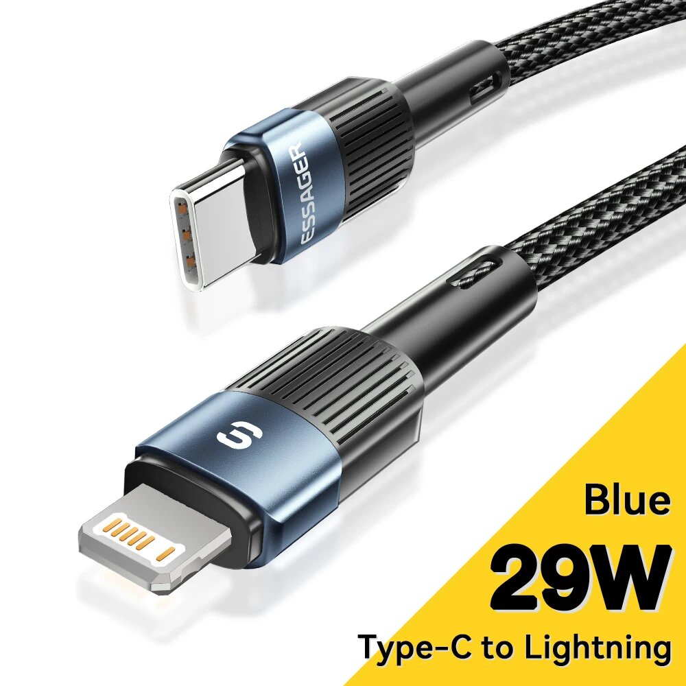 Кабель Essager USB Type C для iPhone 14 13 12 11 Pro Max Xs 3A 20 Вт, зарядное 1 м, Blue C-L 29W