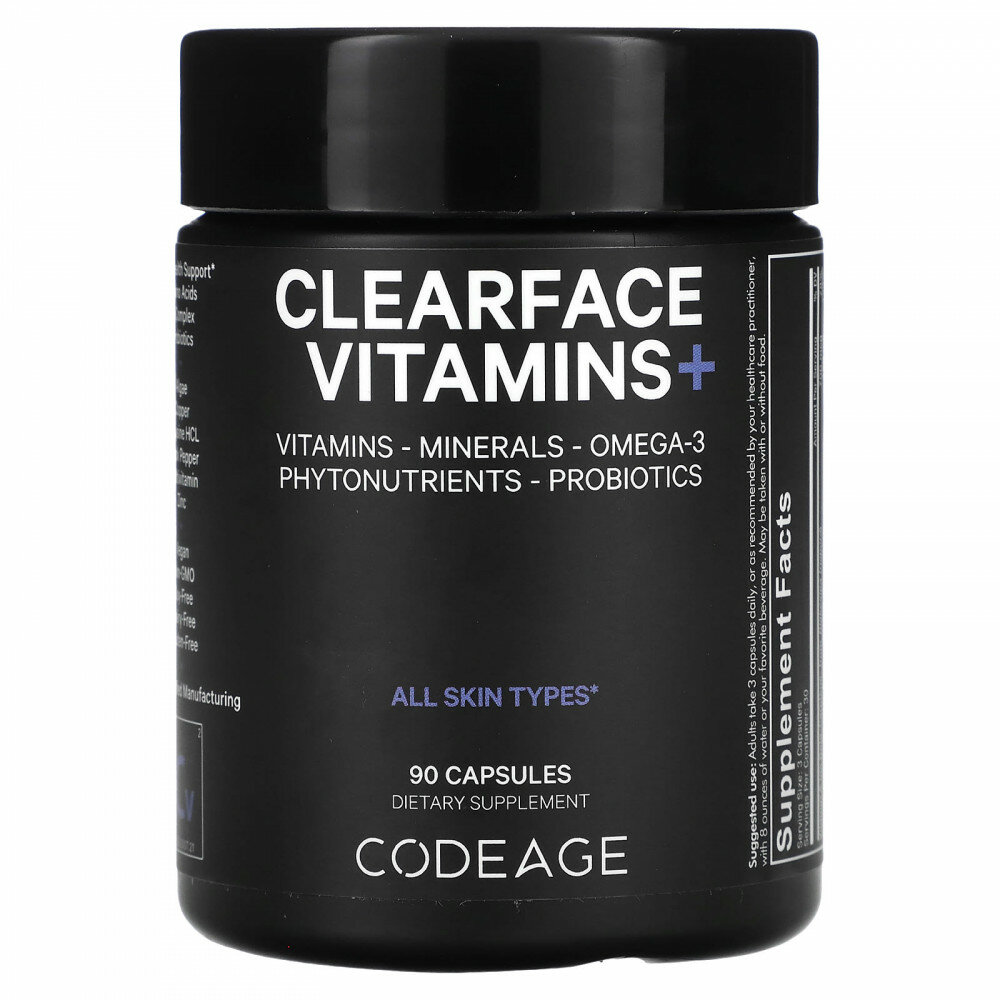 Codeage, Clearface Vitamins +, 90 растительных капсул