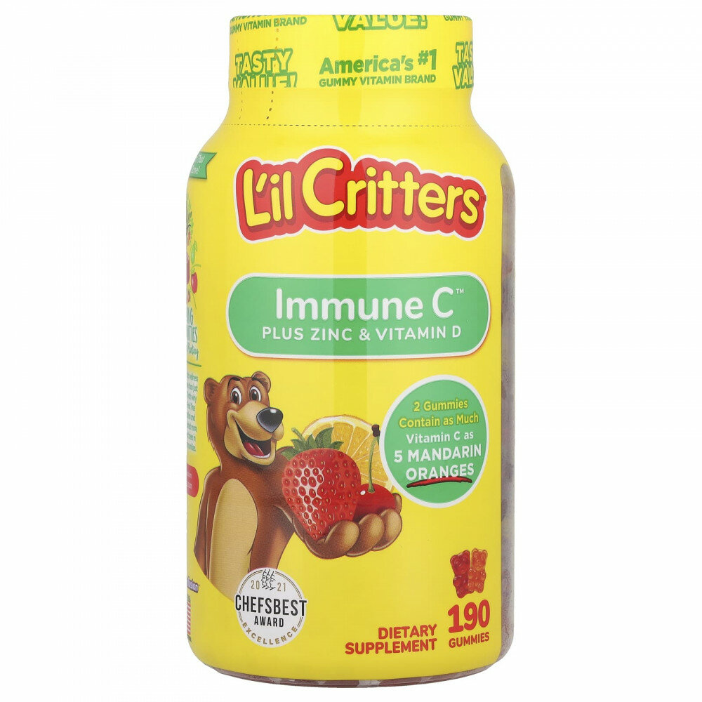 L'il Critters, Immune C™, жевательные таблетки с цинком и витамином D, 190 жевательных таблеток