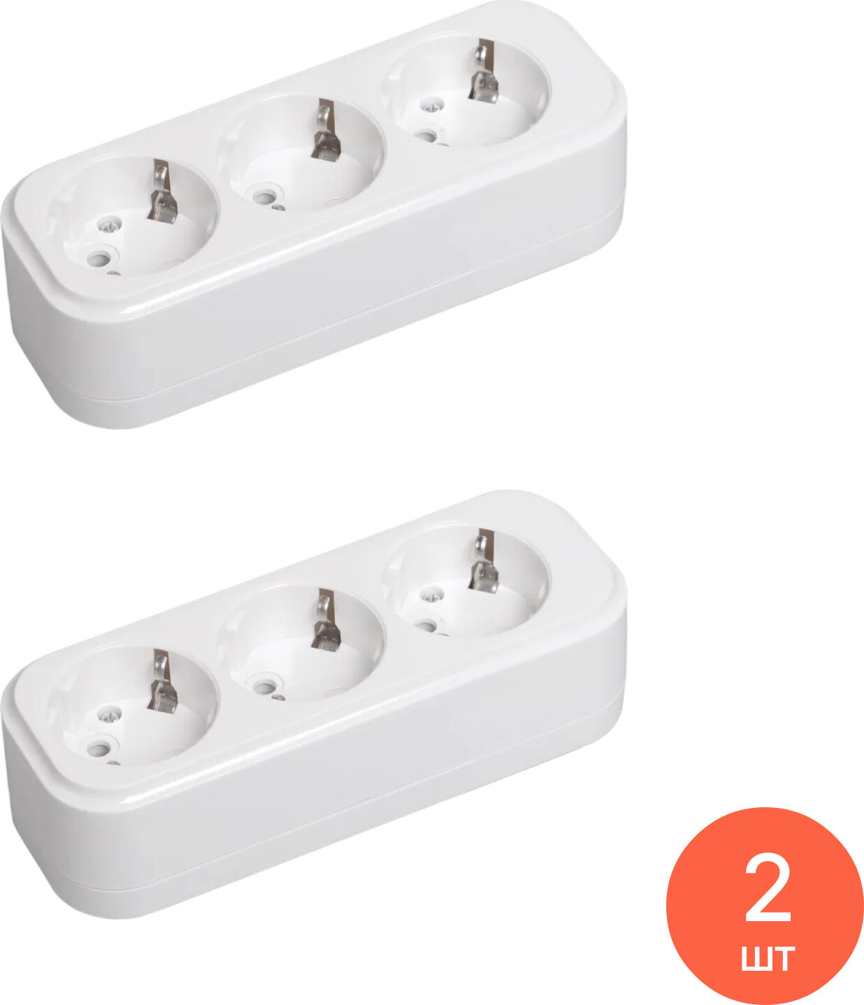 Блок розеток IEK / ИЭК Classic К03 2Р+РЕ, 3 гнезда 16А 3.5кВт 250В с заземляющими контактами, белый KYP11-16-03-00-Z / колодка электрическая для удлинителя (комплект из 2 шт)