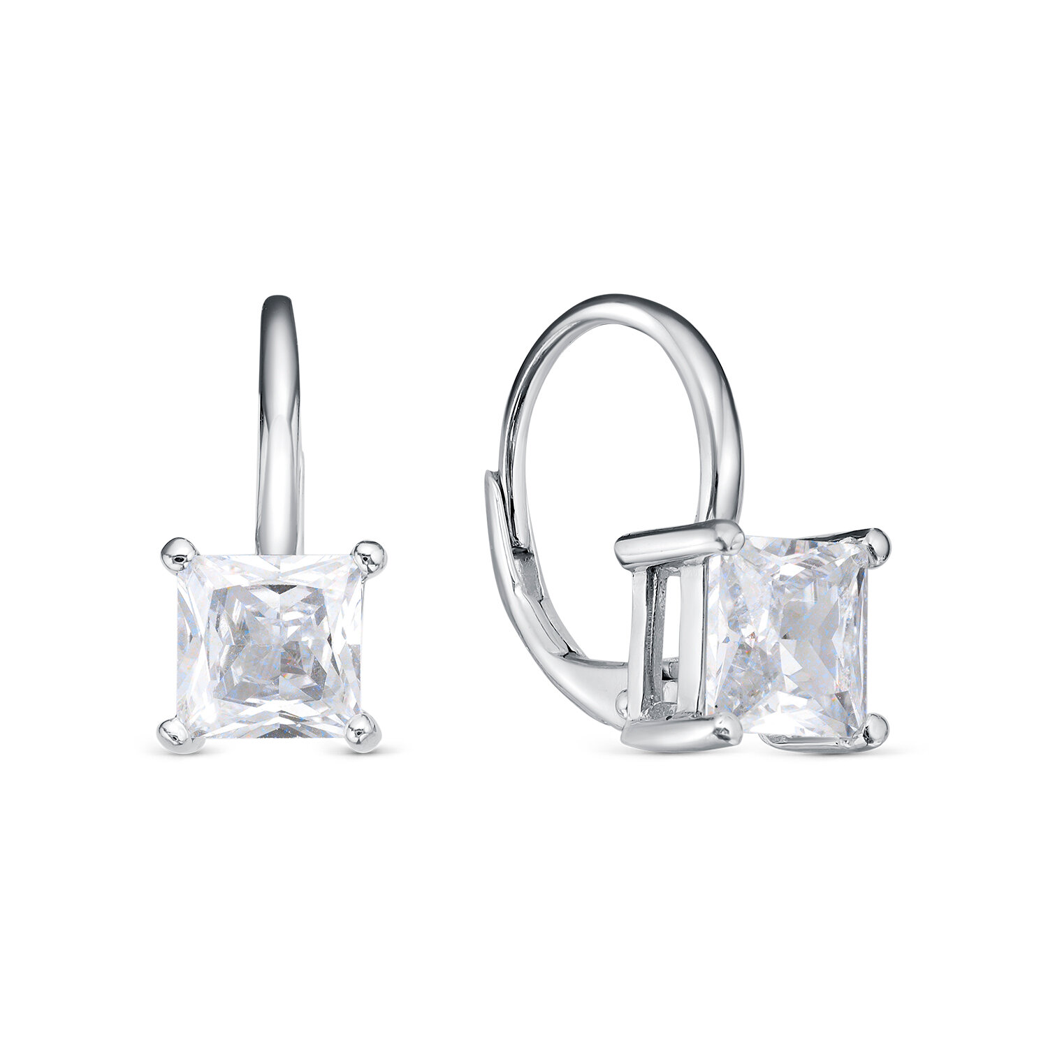 Серьги с подвесками, серебро, 925 проба, родирование, фианит