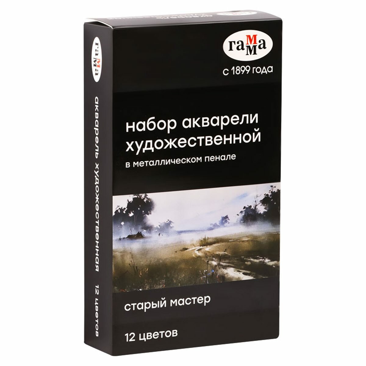 Краски акварельные художественные 12 цветов Гамма "Старый Мастер", по 2,6мл, кюветы, метал. коробка (200622_0112)