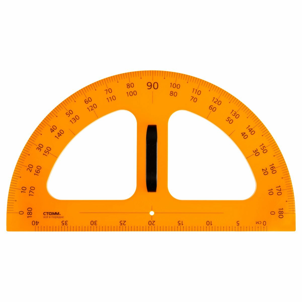 Транспортир для школьной доски Стамм, 50см, 180°, пластиковый, желтый, с ручкой (ТР-13289)