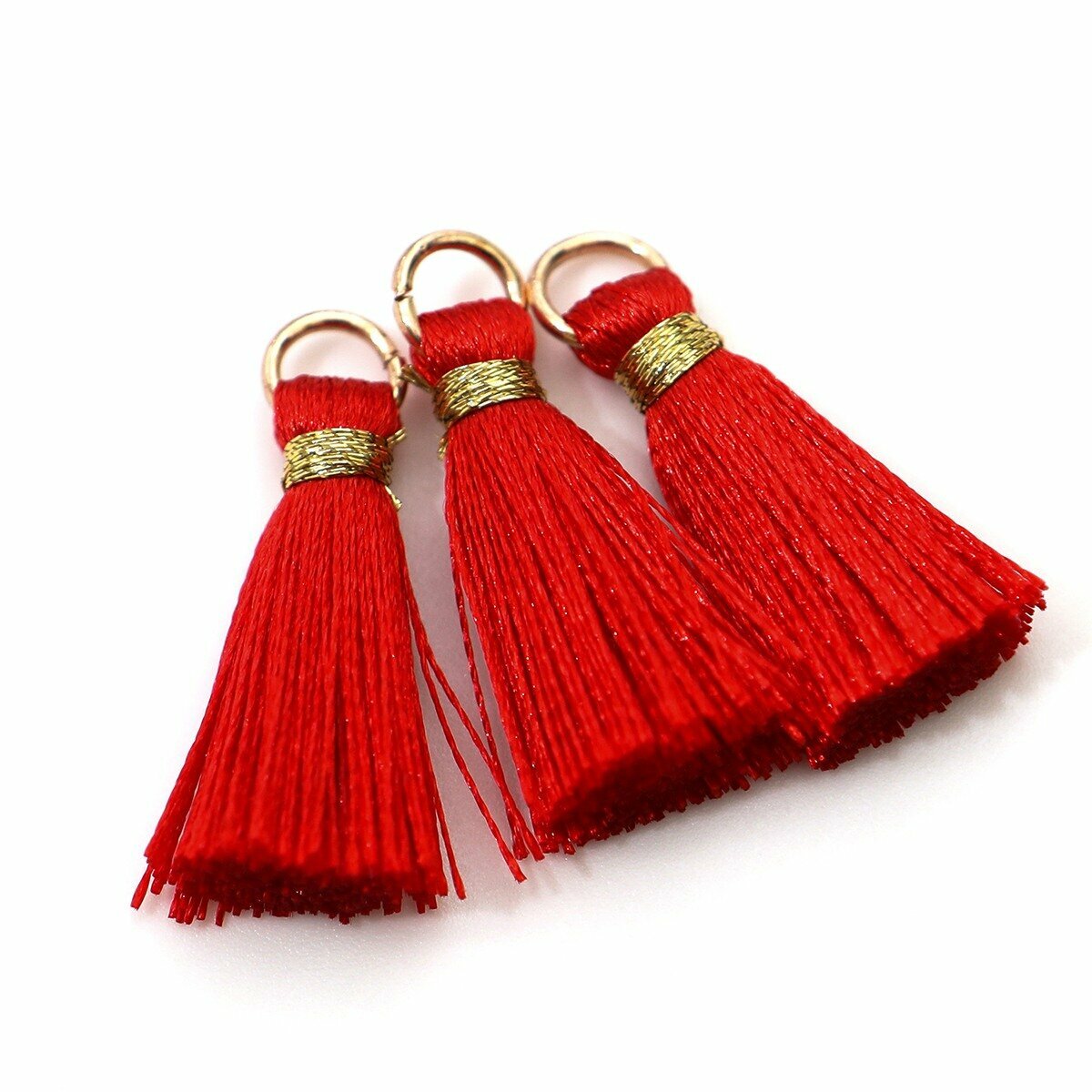 Кисточка декоративная 10 шт./ Декор для рукоделия, шитья, украшений, нейлон/латунь, 23-27x5 мм, цвет красный