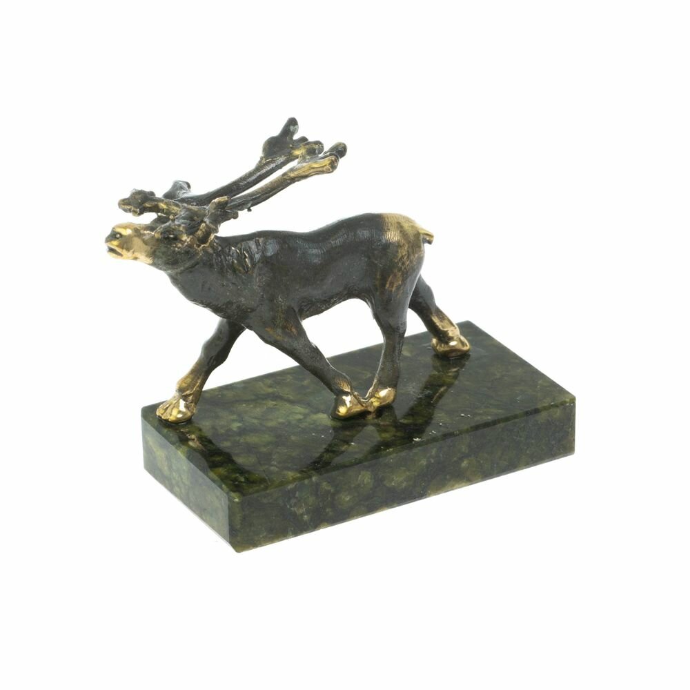 Статуэтка "Олень шагает" бронза змеевик 128670