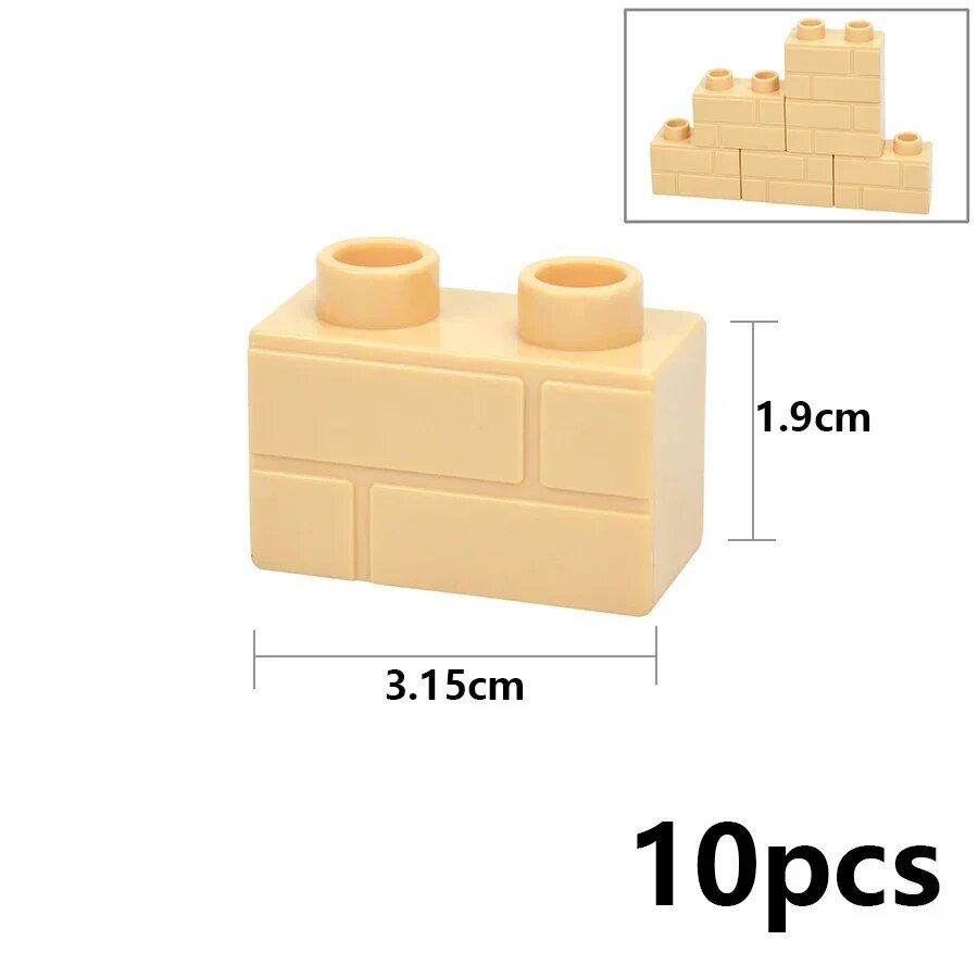 Бежевые строительные блоки 1x2 Wall, 10 шт