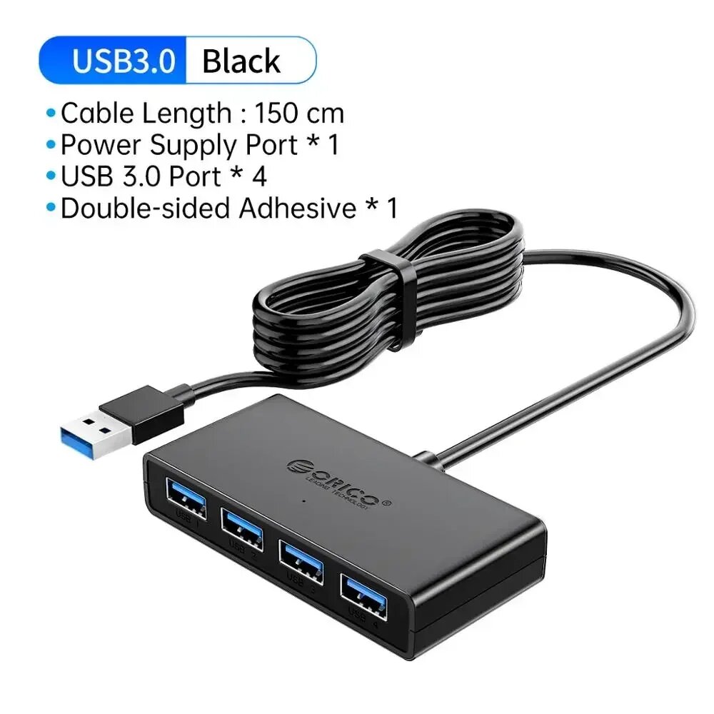 ORICO 4-портовый USB 3.0 концентратор с питанием Black 150 CM