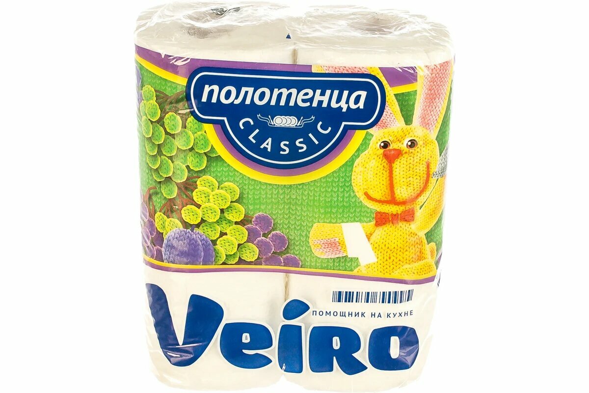 VEIRO полотенца бумажные бытовые спайка 2 шт двухслойные белые целлюлозные 5п22 123212