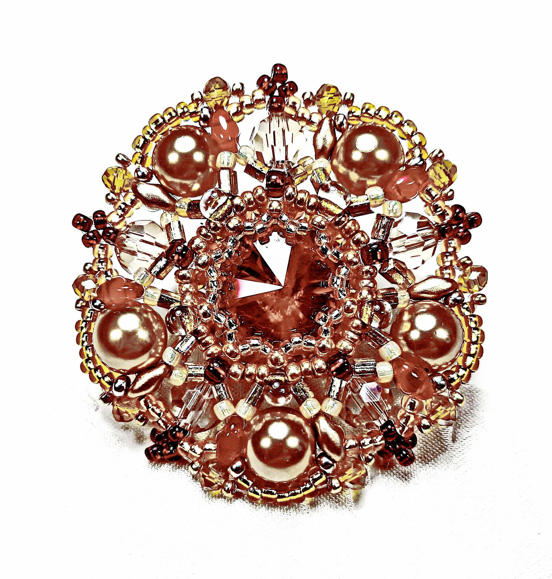 Брошь, искусственный камень, горный хрусталь, бисер