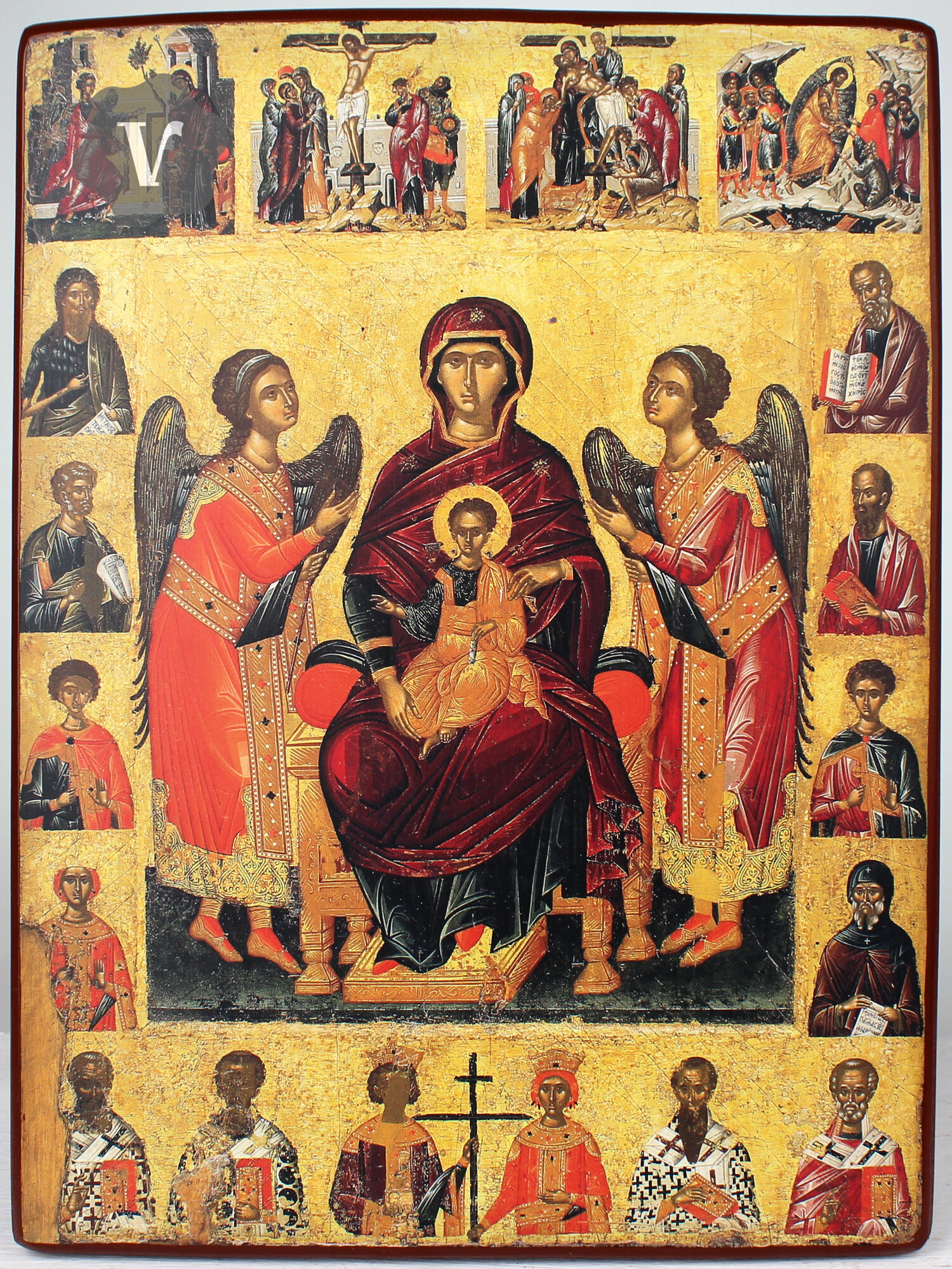 Православная Икона Божией Матери на престоле, деревянная иконная доска, левкас, ручная работа (Art.1222М)