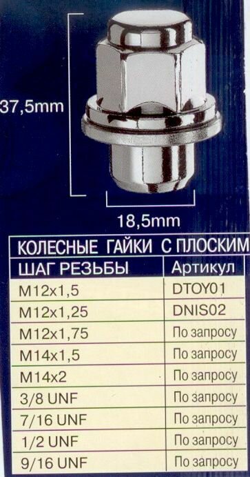 Гайка м12х1.5 с шайбой под ключ 21мм на автомобили TOYOTA BIMECC