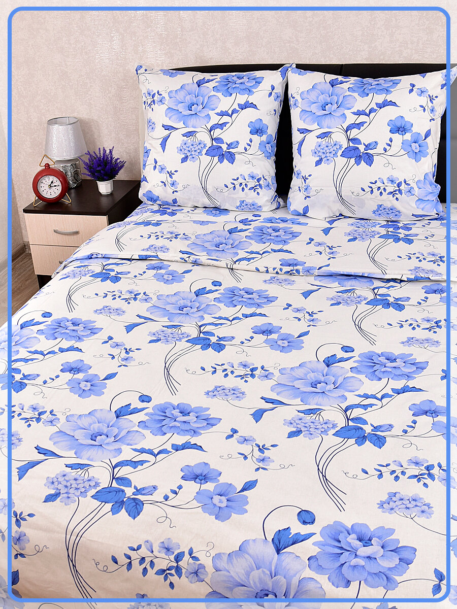 Постельное белье Шуйская бязь Пион голубой 7255-3 2 спальное