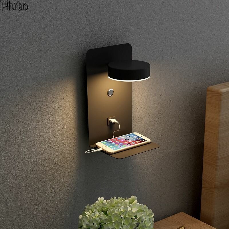 Бра с кнопочным выключателем и USB-портом для зарядки, Настенный светильник