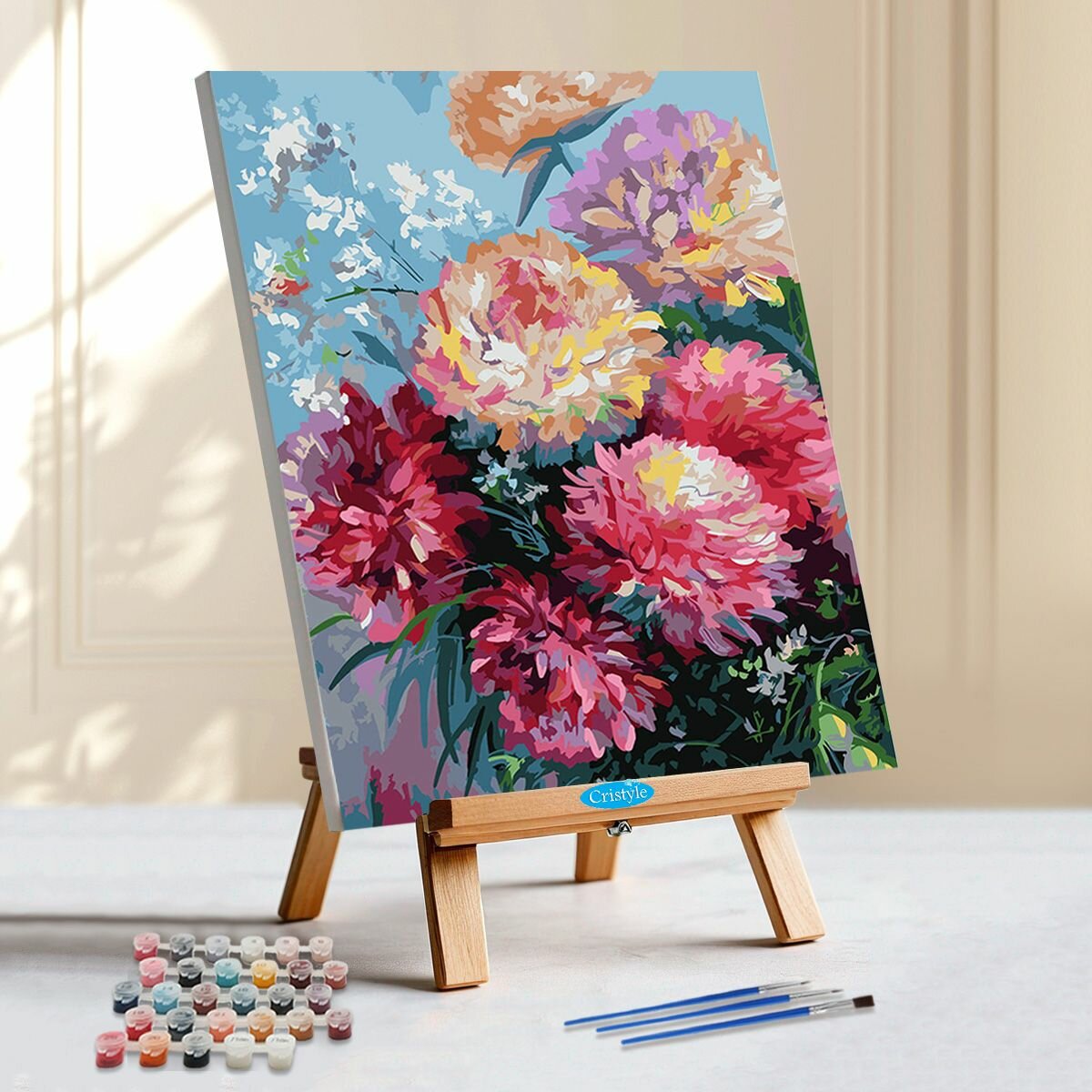 Картина по номерам на холсте Cristyle ST026, 'Хризантемы на голубом фоне', 30*40 см