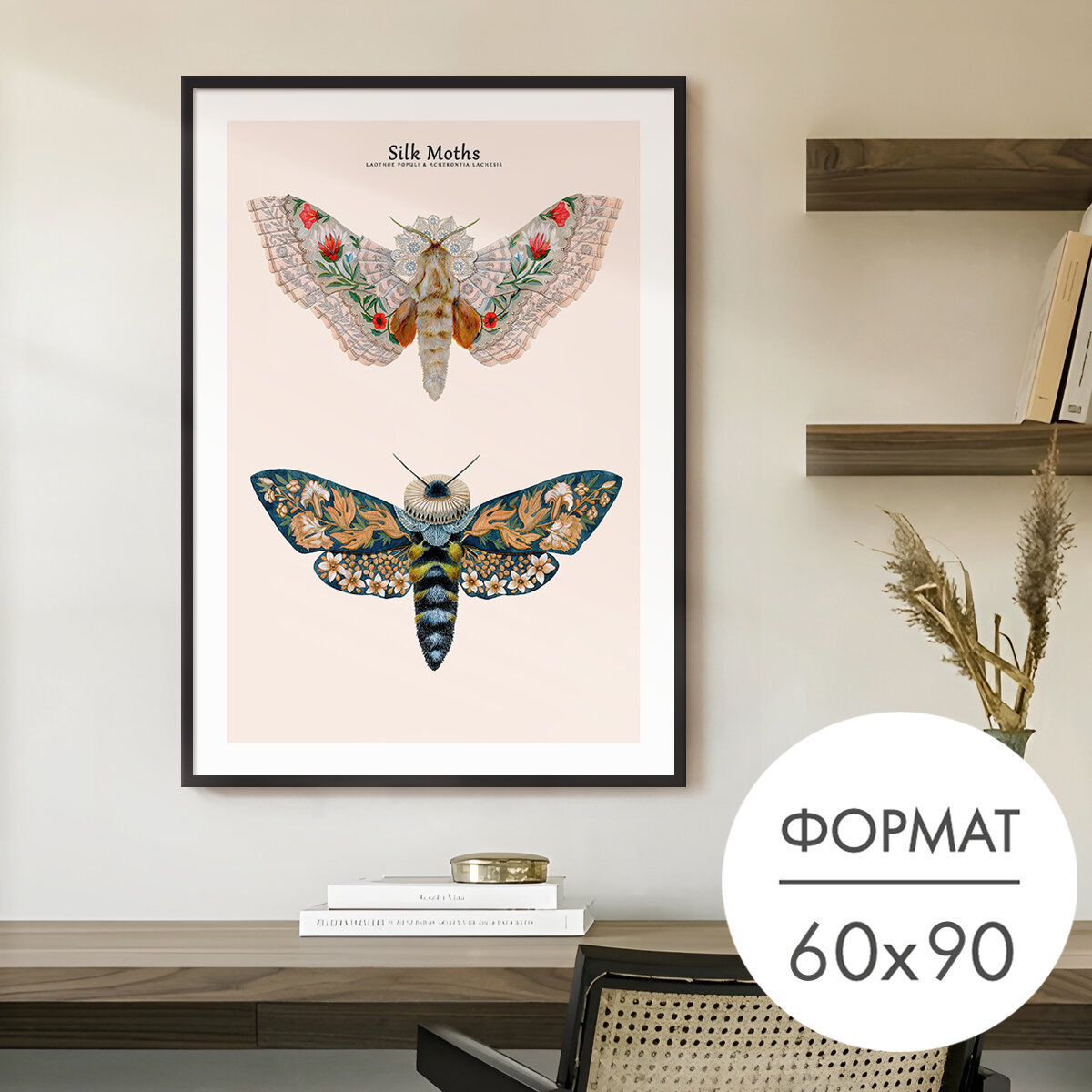 Постер "Шелкопряды (бабочки)" 60x90 без рамки на стену для интерьера