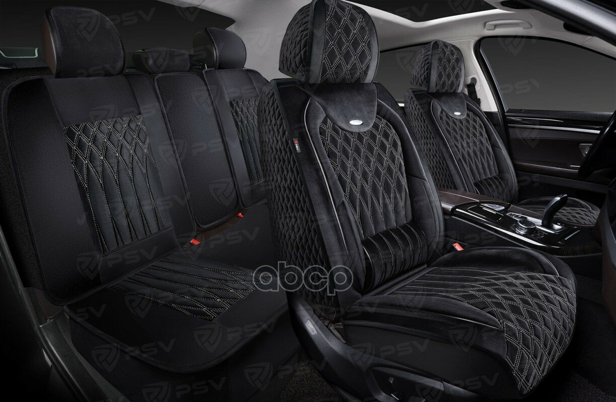 Накидка на сиденье "PSV" 5D Galant Velur велюр черный/отстрочка белая (комплект на весь салон) PSV арт. 137667