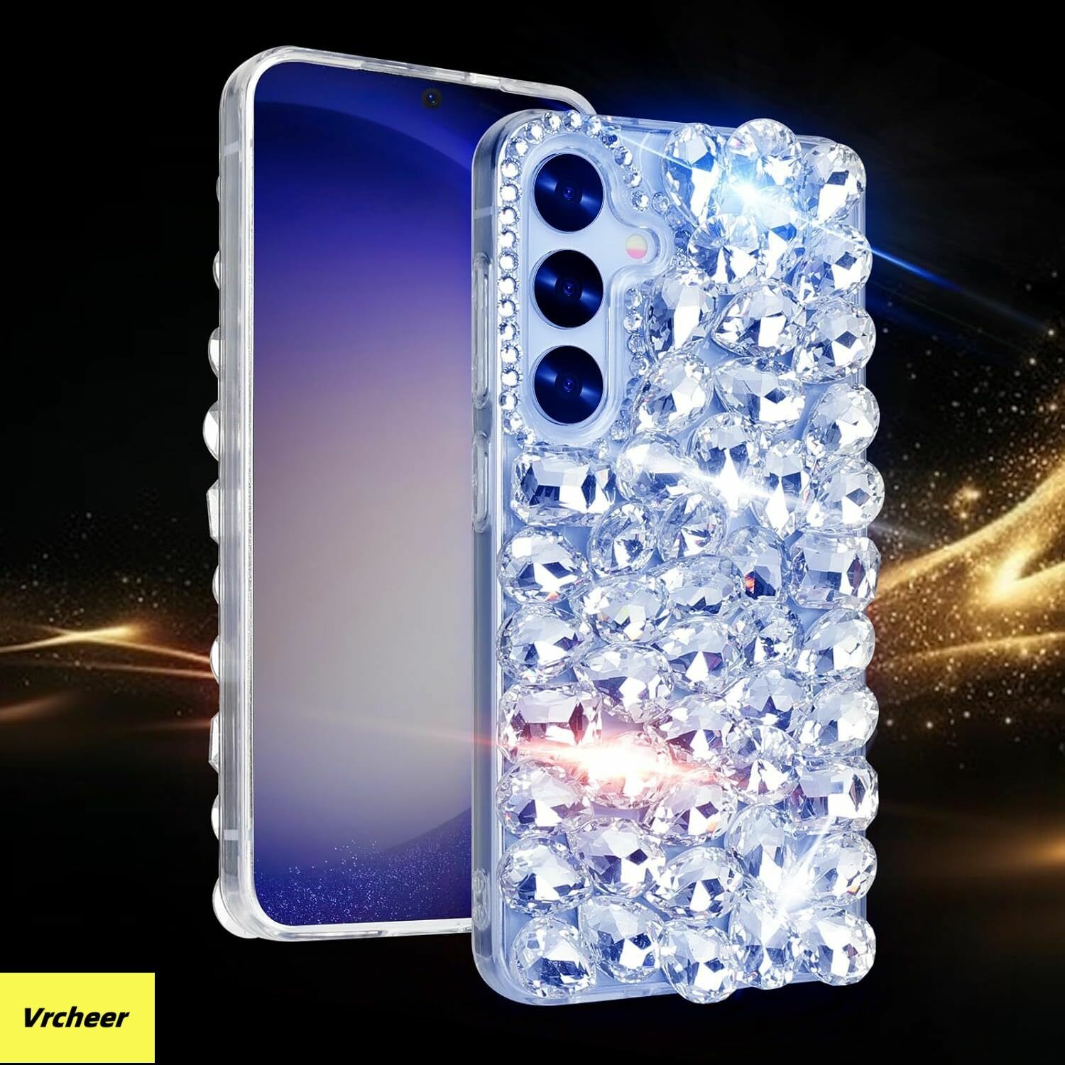 Чехол для Samsung Galaxy S23 FE (Самсунг Галакси С23 ФЕ), Luxury 3D с бриллиантовым кристаллом/Сверкающий стразами/Просто и стильно(серебристый)