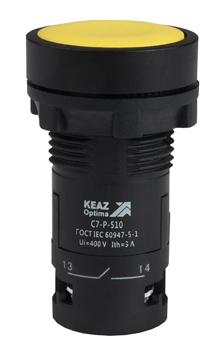 Кнопка управления КЭАЗ OptiSignal Compact D22 C7-P-510, желтая 1НО XB7NA51 IP40, 362051 / кнопочный пост