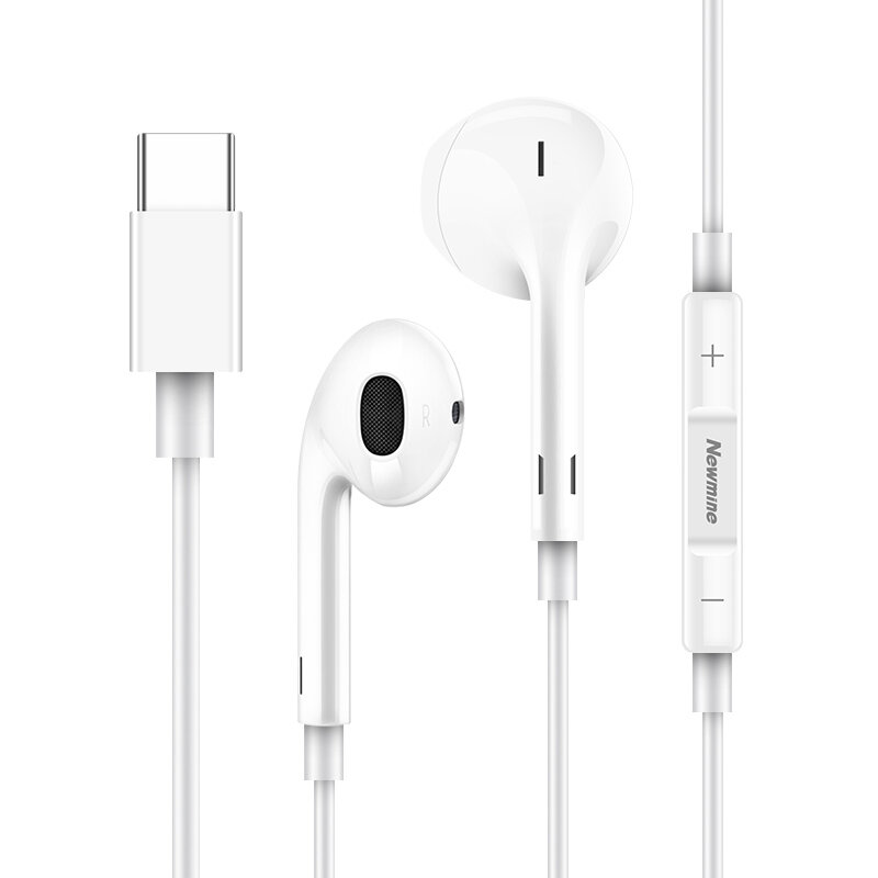 Newmine XL08 Type-C Headphone Cable with Volume Control, Wired Music Phone Digital Earphones, Type-C Version, Semi-In Earphones with Volume Adjustment, Enhanced Version, White
